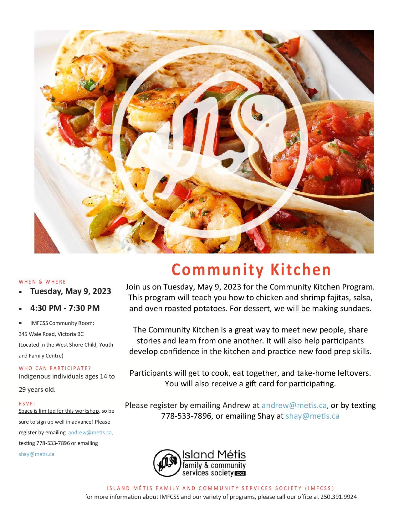 May Community Kitchen- Tuesday May 9, 2023 – Island Métis Family and ...