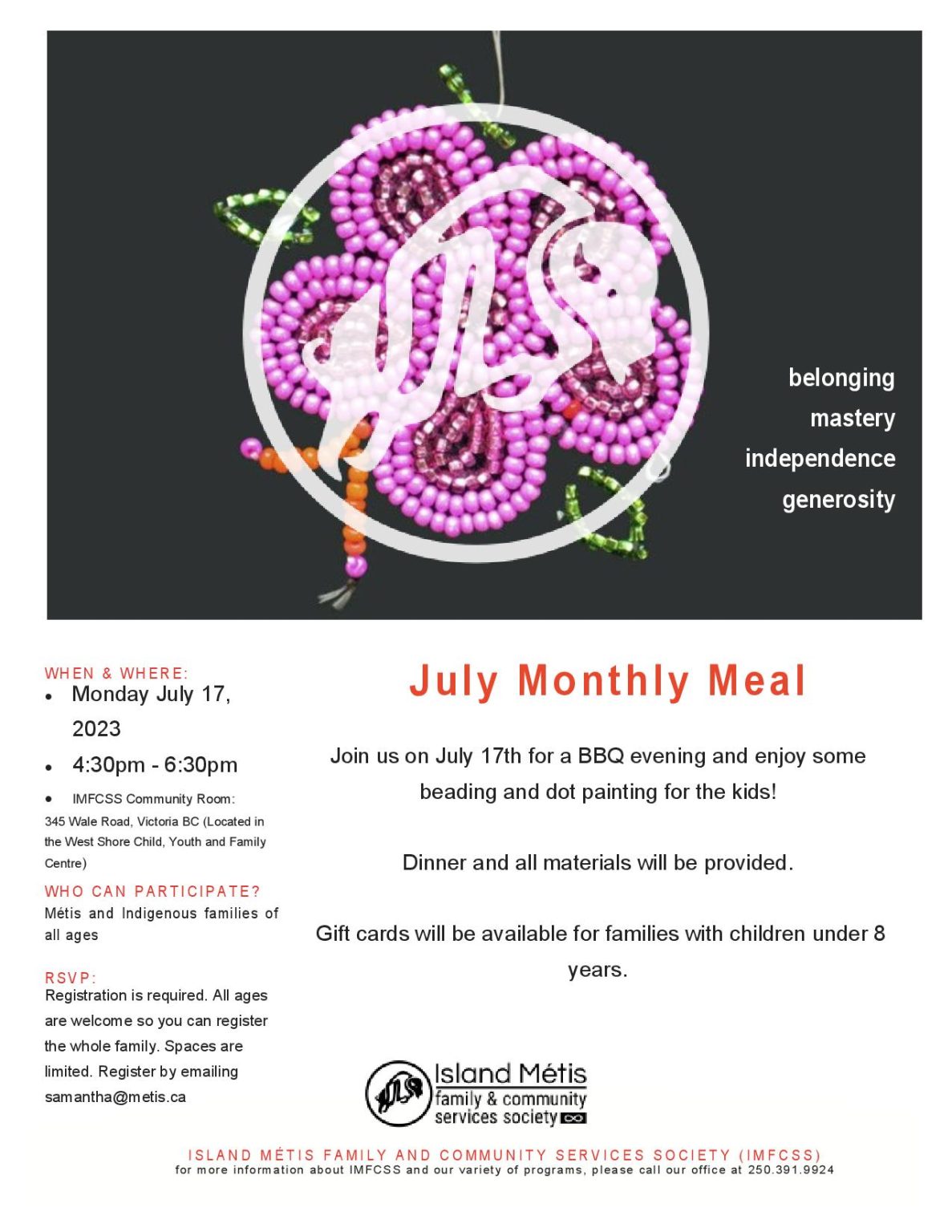 Metis Monthly Meal-July 17, 2023 – Island Métis Family and Community ...