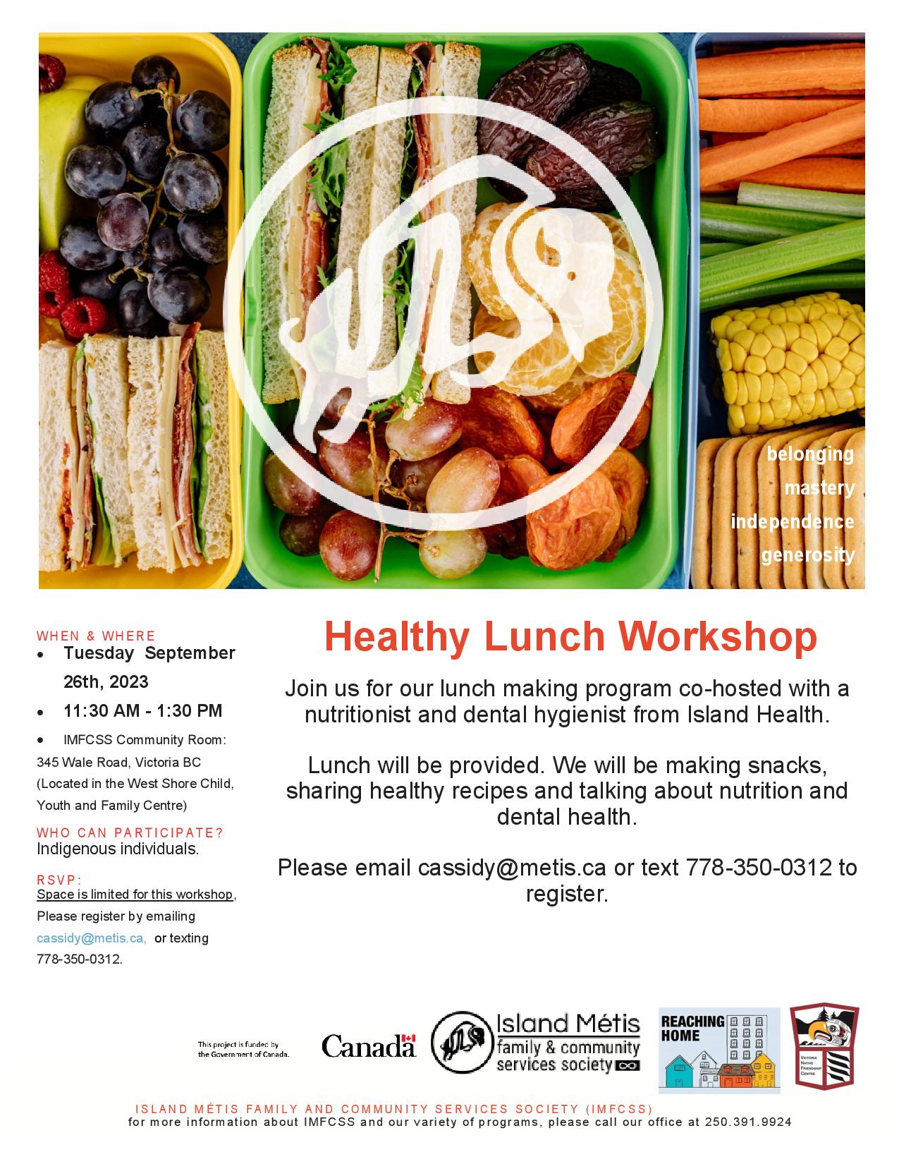Healthy Lunch Workshop- September 26 2023 – Island Métis Family and ...