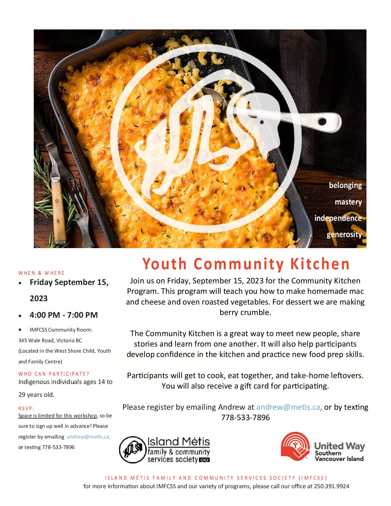 Youth Community Kitchen September 15th, 2023 – Island Métis Family and ...
