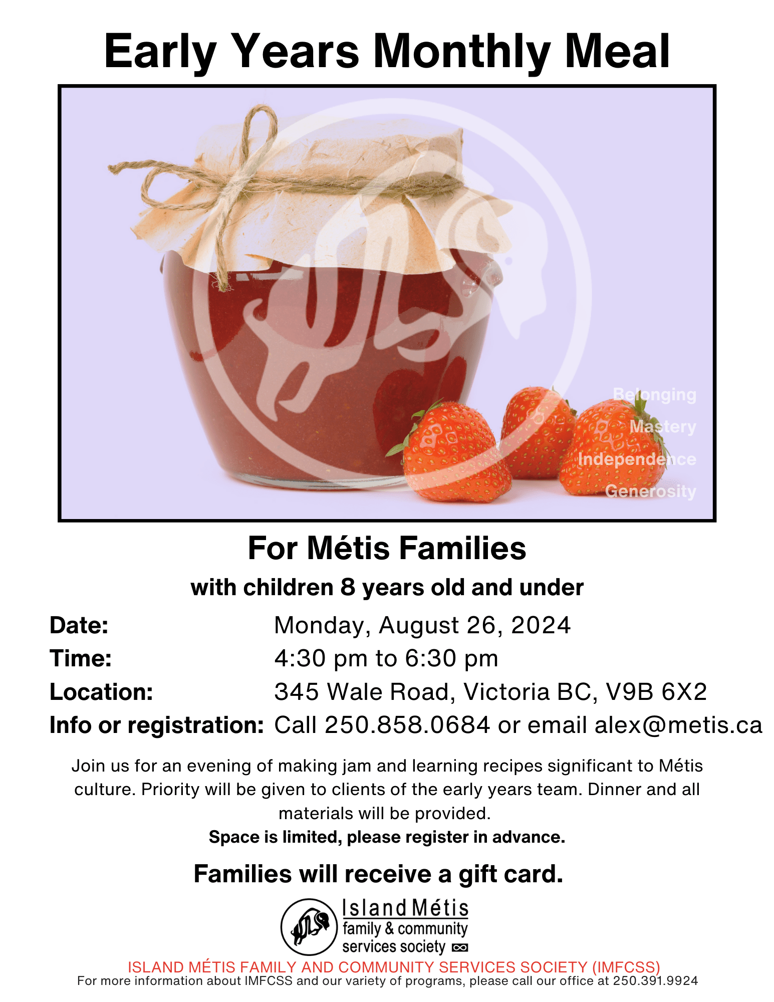 Early Years Monthly Meal- August 2024 – Island Métis Family and ...