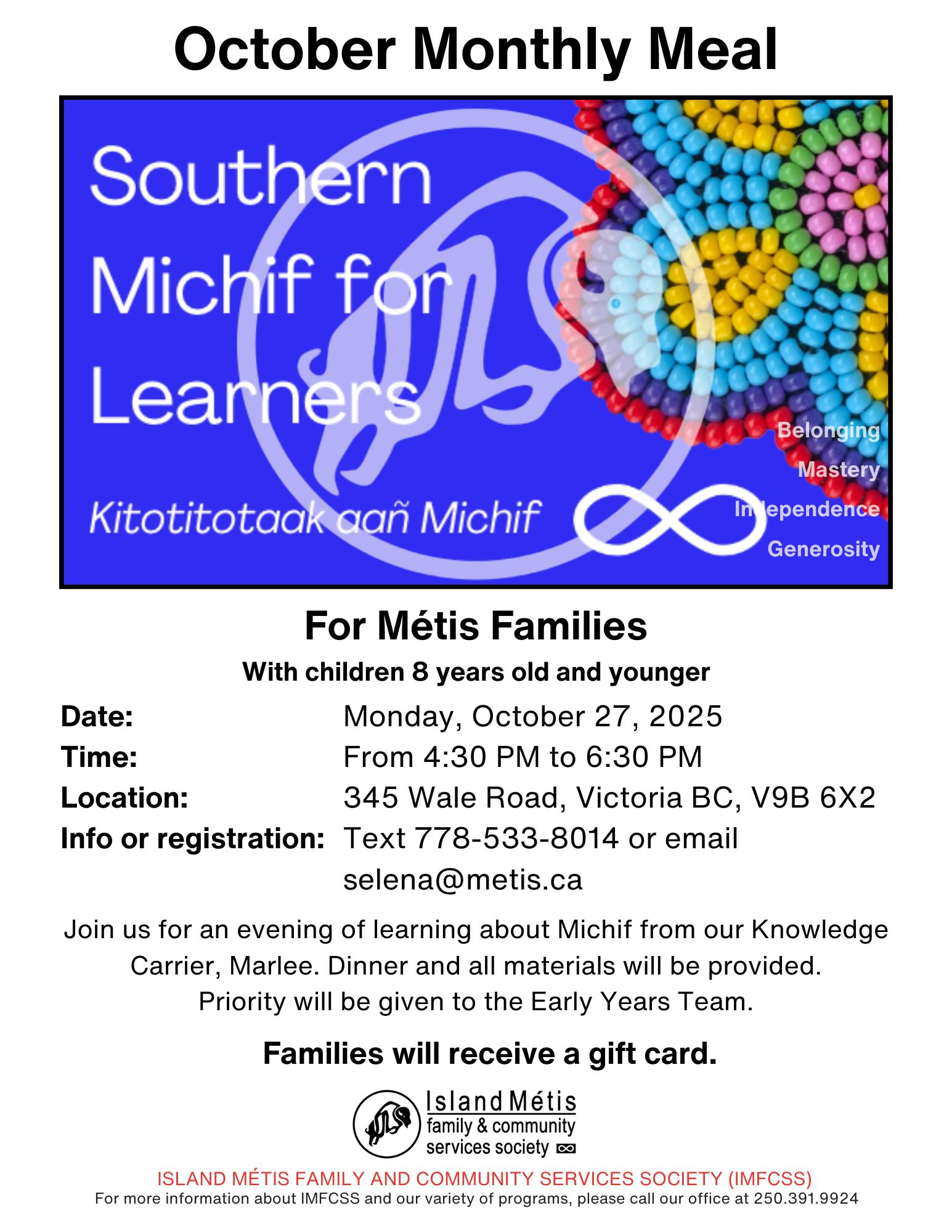 Early Years Meal – Island Métis Family and Community Services Society